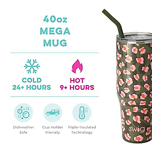 Swig Life 40oz Mega Mug, 40 oz Tumbler with Handle and Straw, Cup Holder Friendly, Dishwasher Safe, Extra Large Insulated Tumbler, Stainless Steel (On the Prowl)