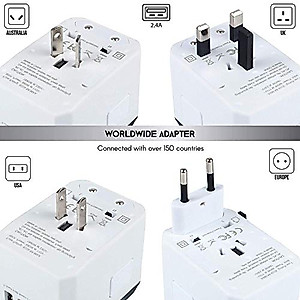 Raxxio Universal Travel Adapter, International Smart Power Plug with 2.4A 4 USB Ports Adapter, Converter for US, Canada, UK, Europe, AU, Asia (Type C USB White)