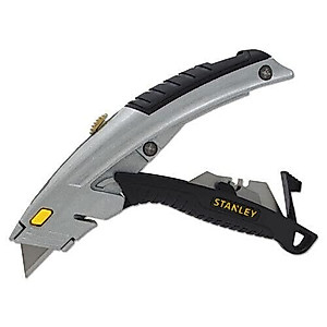 Stanley 10788 Curved Quick-Change Utility Knife, High Carbon Steel Retractable Blade, 3 Blades
