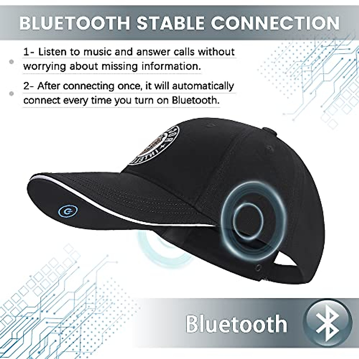 QZTELECTRONIC Bone Conduction Headphones, Bluetooth Headphones Wireless, Waterproof Headset with Microphone, Bone Conduction Cap for Cycling, Running, Fishing, Ideal Gift for Men/Women, Black