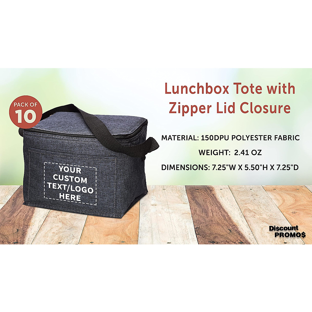 DISCOUNT PROMOS Custom Insulated Cooler Lunch Bag Set of 10, Personalized Bulk Pack - Perfect for Work, Travel, Outdoor Events - Black