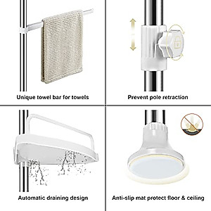 Corner Shower Caddy Tension Pole: Adjustable Stainless Steel Shower Organizer with 4 Tier Shelf for Bathroom Bathtub Tub Shampoo - Floor Standing Rack Bath Storage Holder with Rust Proof Rods