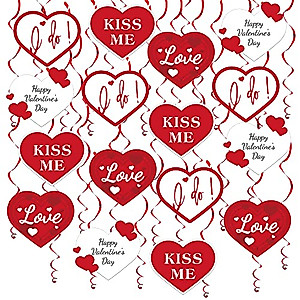 Valentines Day Hanging Decorations - Pack of 30 | Red Heart Decor Hanging Swirls for Valentine Day Decorations | Valentines Day Decor, Valentines Day Decorations for The Home | Valentine Decorations