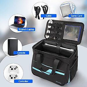 Deegotech Travel Carrying Case Compatible with Xbox Series X/S, Portable Storage Game Bag with Extra Console Protection Padded, Multiple Pockets for 15.6”Laptop Controller Headsets Game Accessories