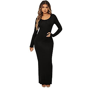 Floerns Women's Solid Long Sleeve Scoop Neck Bodycon Pencil Maxi Dress Black S