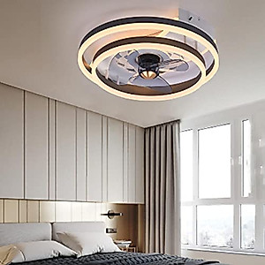 Modern Flush Mount Ceiling Fans Lights, 6 Speeds Timing Reversible Blades Modern Ceiling Fans, with 3 Color Dimmable Classic Ceiling Fans Lighting Fixture, for Small Room, Bedroom, Living Room ( Color