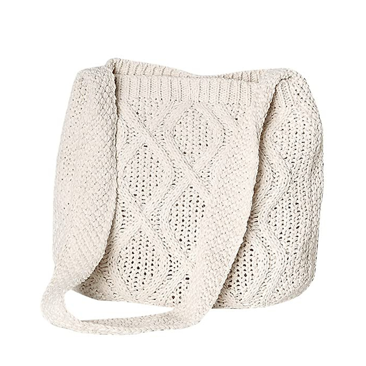 gabangjange Crochet Shoulder HandBags Hobo Knitted Tote Bag Shopping Bags Ivory