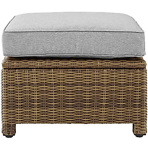 Crosley Furniture Bradenton Wicker Outdoor Ottoman Foot Rest for Patio, Deck, Porch, Brown with Gray Cushions