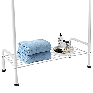 LOYLED Free Standing Towel Rack for Bathroom, Blanket Holder with 3 Tiers Metal with Storge Shelf, 22.44" L Drying Stand Towel Rack for Outdoor Pool Bedroom Living Room, White