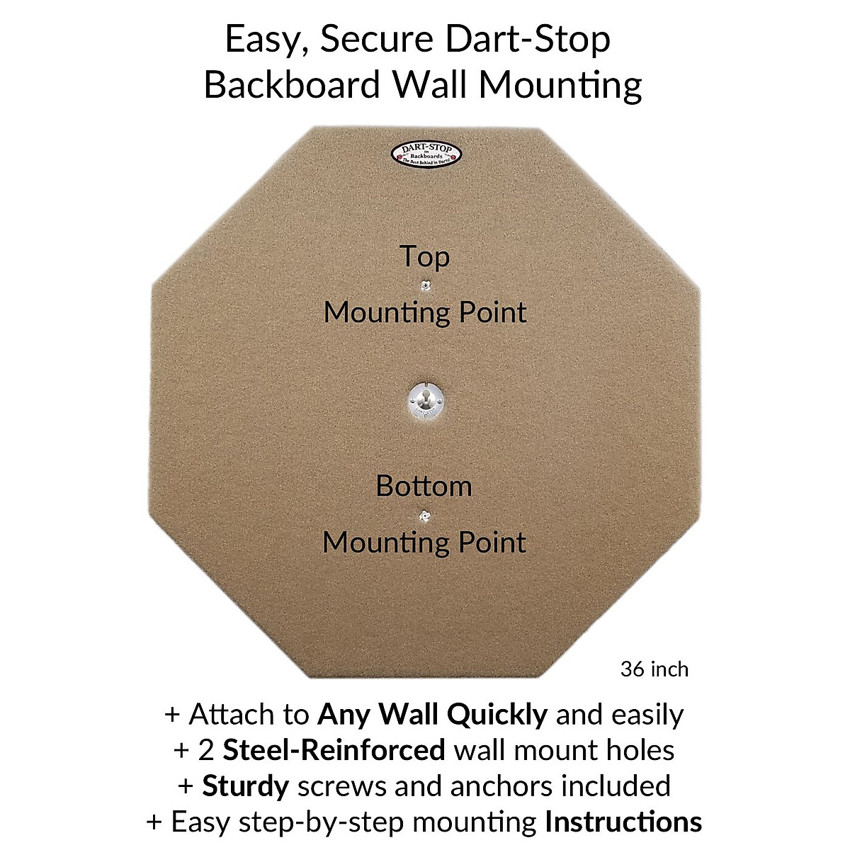 Dart-Stop 36 inch Black Octagon Pro Dart Board Back Board | Wall Protector | Dartboard Surround