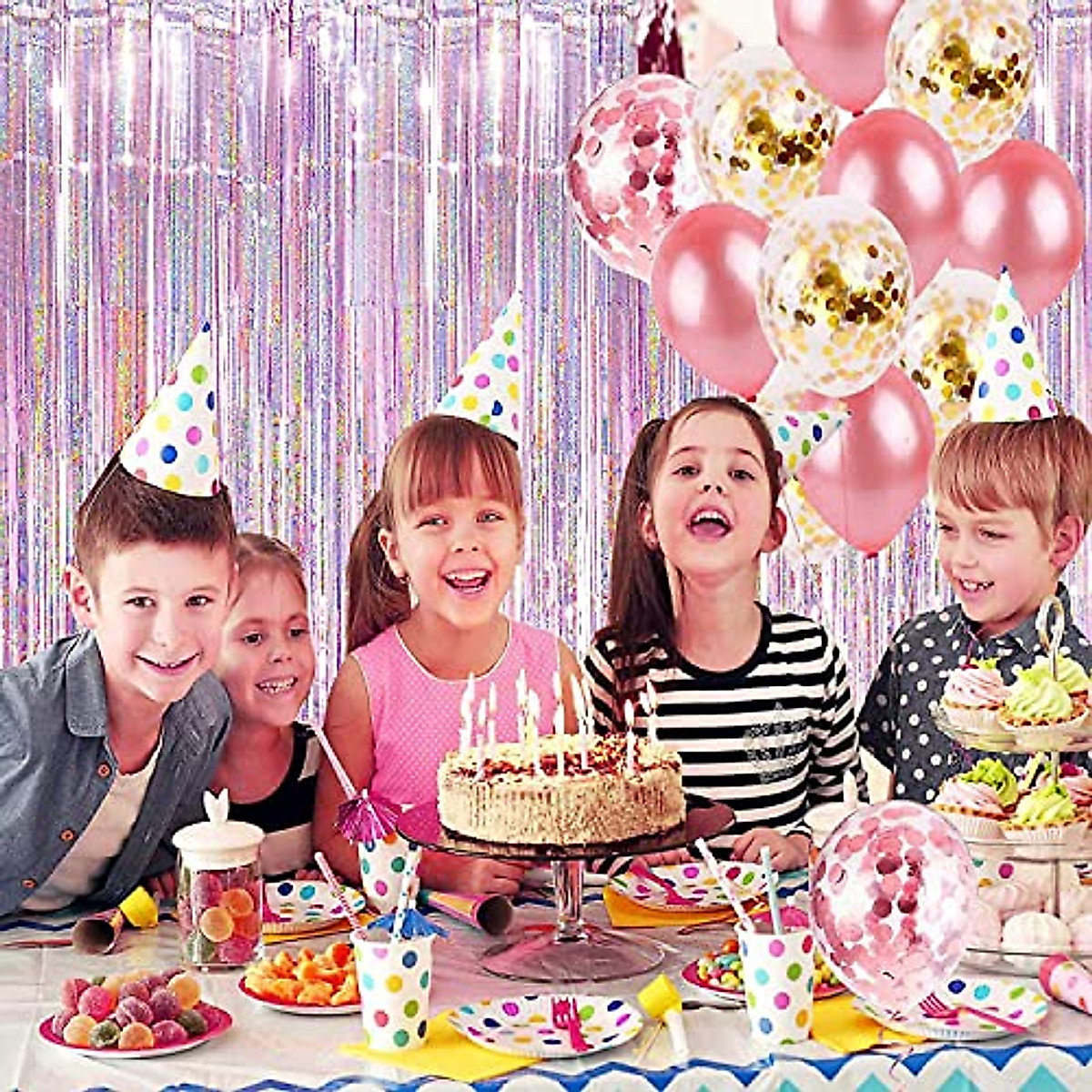 BRAVESHINE Pink Glitter Tinsel Foil Fringe Curtains - 2 Pcs 3.2x8.2 ft Metallic Holiday Photo Backdrop for Girl Princess Birthday Wedding Unicorn Bridal Shower Bachelorette Party Supplies Decorations