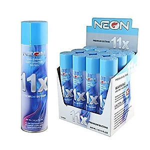 Twelve (12) Cans of Neon 11x Ultra Refined Butane Fuel Lighter Refill Gas