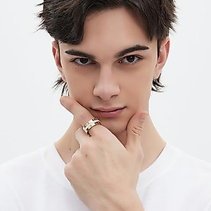 Anxiety Fidget Ring Love Friendship Gold Rings for Women 14K Gold Plated Titanium Steel Dainty Cubic Zirconia Rings Stacking Bands 3 In 1 Spinner Rings for Men Valentines Day Mother's Day Christmas Day Best Gifts (God, 7)