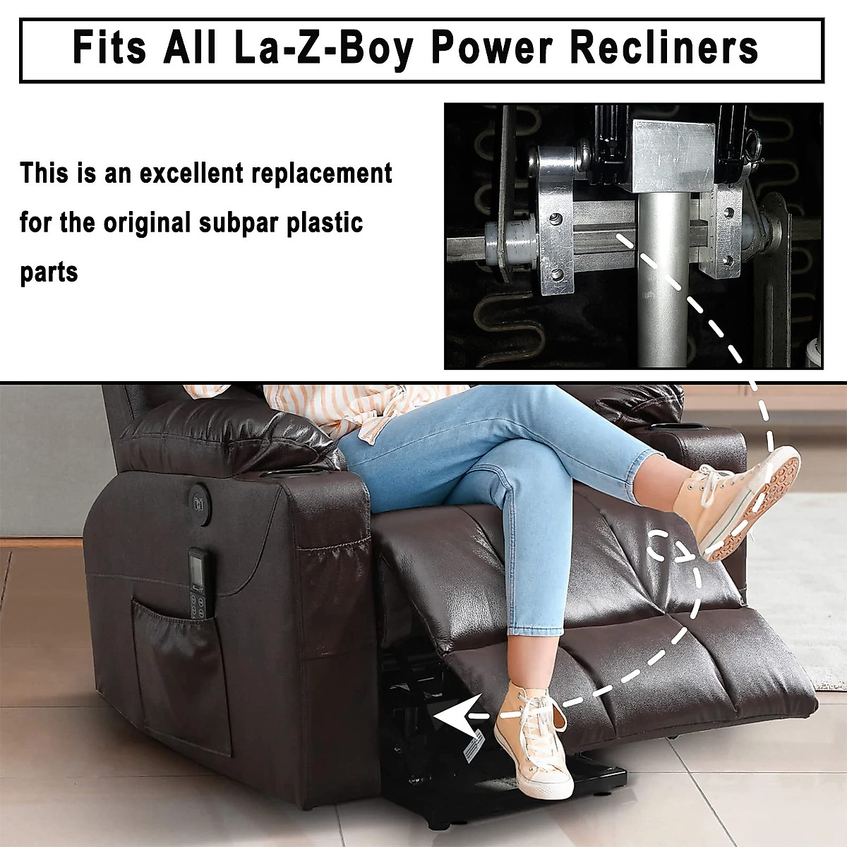 Metal Drive Toggle and Clevis Mount Fit La-Z-Boy/Lazyboy Power Recliners, Includes 4 Elastic Wear Bushings, Fits for La-Z-Boy Power Rocker Recliners