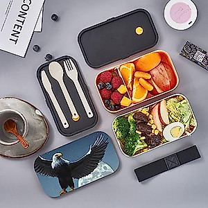 Eagle Under The Stars Adult Lunch Box, Bento Box, With Cutlery Set Of 3, 2 Compartments, Rectangular, Lunch Box For Adults