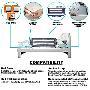 Little Chicks Sydney Toddler Bed Rail - Foldable & Portable - Suitable for Flat Beds Bases up to Queen-Size Mattress - Gray - Model CK027