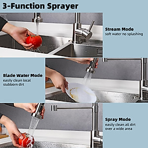 CABONG Kitchen Sink Faucet with Deck Plate, Kitchen Faucets with Pull Down Sprayer Stainless Steel Single Handle 1/3 Hole Commercial Industrial - Brushed Nicke