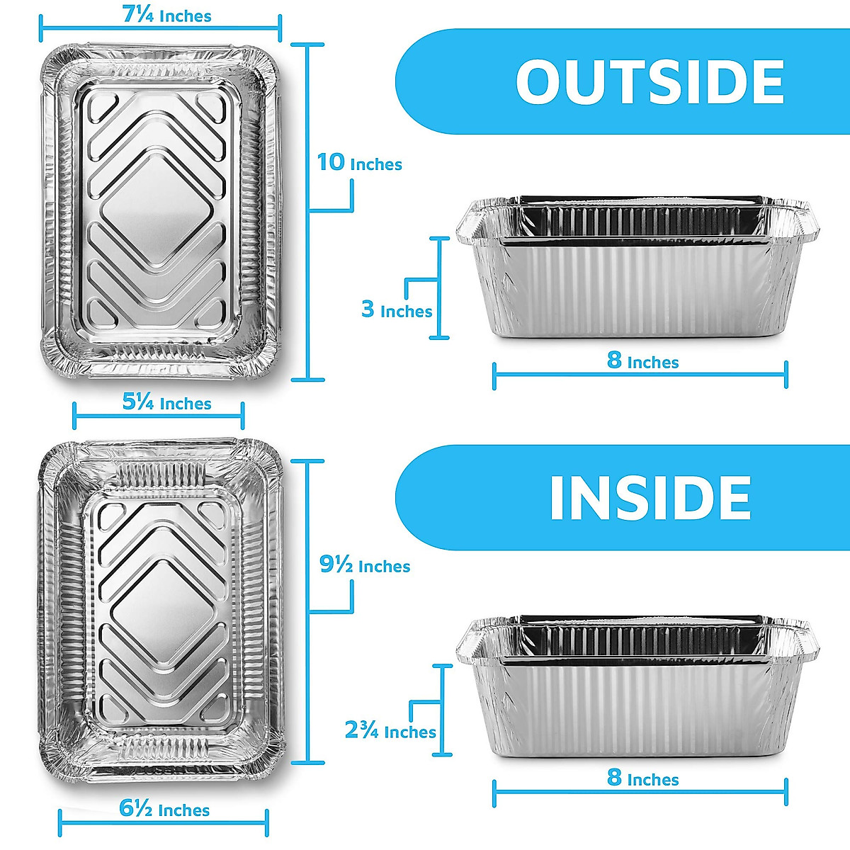 MontoPack Disposable Takeout Pans with Clear Lids | 5lb Capacity Aluminum Foil Food Containers with Seal for Freshness | Eco-Friendly & Recyclable | 25-Pack 6.5x9.5” Drip Pans