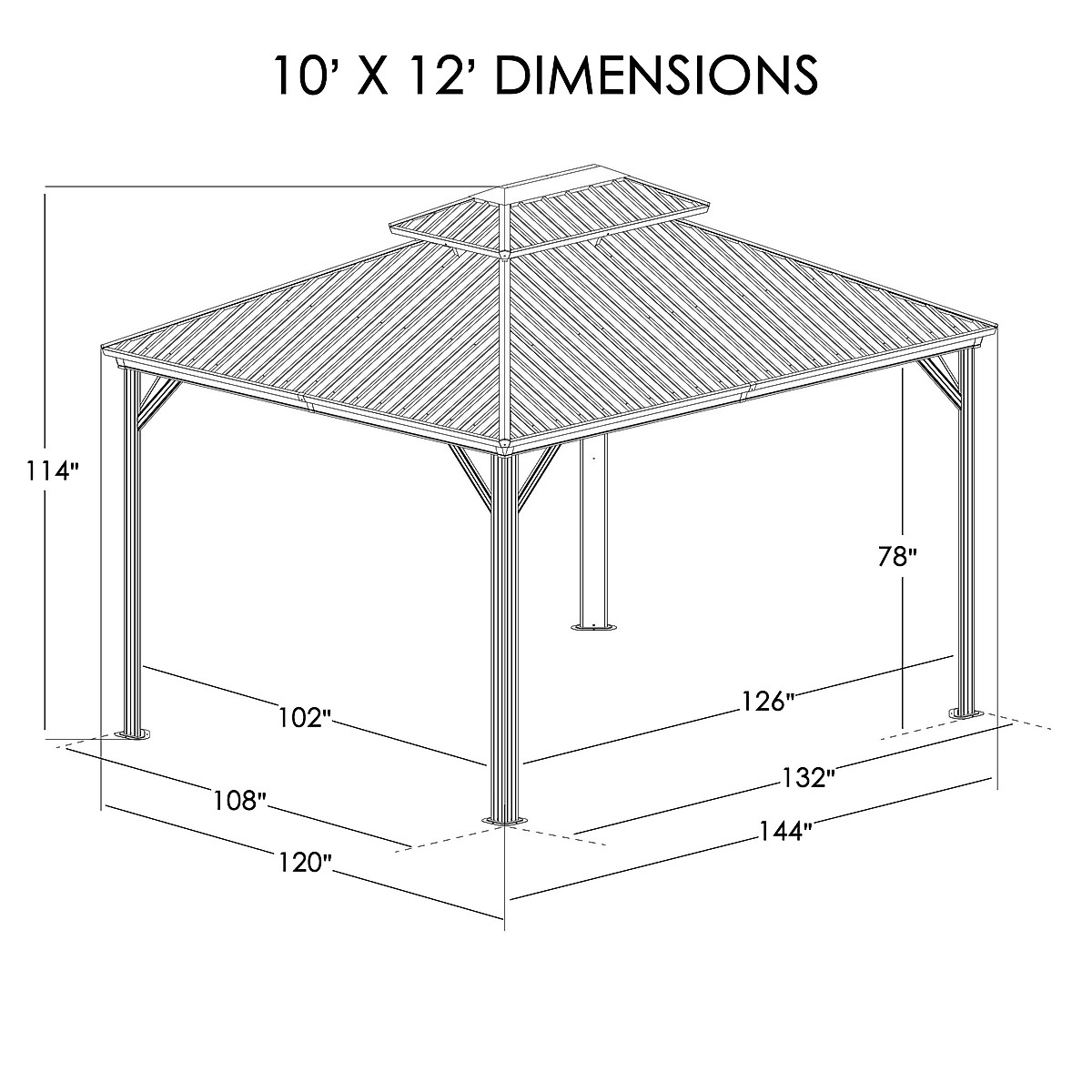 Kozyard Caesar 10'x12' Hardtop Gazebo - Permanent Metal Pavilion with Netting Shaded Curtains for Patio, Backyard, and Deck - Galvanized Steel Outdoor Aluminum Canopy, Double Roof Gazebo (Dark Brown)