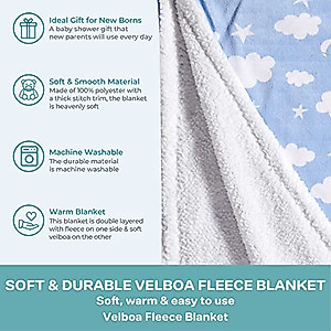 Spasilk Baby Boys Fleece Velboa Baby Blanket for Bed and Strollers, Blue Clouds