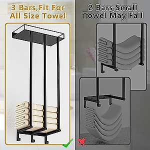 Ovicar Towel Racks for Bathroom - Wall Mounted Rolled Towels Storage with Metal Shelf & 3 Hooks,3 Bars Wall Towel Holder for Small Bathroom, Bath Towel Organizer (Black)