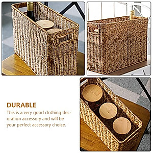 Cabilock Rattan Woven Basket Book Holder Basket Magazine Wicker Basket Woven Magazine Holder Magazine Rack Magazine Storage Organizer Rectangular Basket Bins Garbage Container Bin Utensil Tray