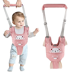Ocanoiy Baby Walking Harness Handheld Baby Walker Assistant Belt Adjustable Toddler Infant Walker Safety Harnesses Standing Up and Walking Learning Helper with Detachable Crotch for 9-24 Month (Pink)