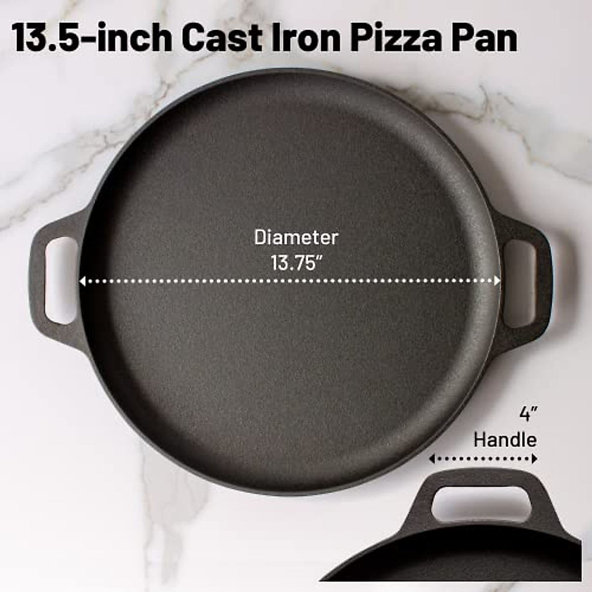 Backcountry Iron 13.5 Inch Cast Iron Pizza Pan with Loop Handles Pre-Seasoned