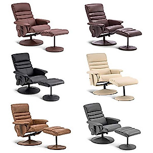 MCombo Recliner with Ottoman, Reclining Chair with Massage, 360 Swivel Living Room Chair Faux Leather, 7902 (Saddle)