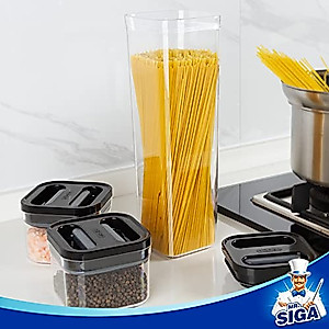 MR.SIGA 4 Pack Airtight Food Storage Container Set, BPA Free Kitchen Pantry Organization Canisters, One-handed Airtight Cereal Flour Spaghetti Storage Containers, 2.1L / 72oz, Black