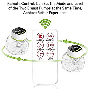 AOOTSMILE Breast Pump Electric: Breast Pump Hands Free Wearable Pumps for Breastfeeding Hands Free Breast Pump with Remote -Type-C-3 Modes and 9 Levels-2 Pack with 10 Milk Storage Bags (Green)