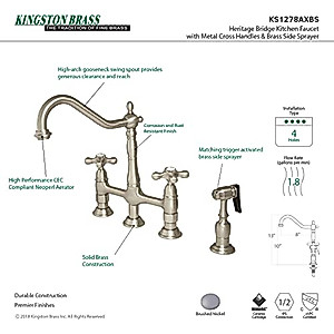 Kingston Brass KS1278AXBS Heritage Kitchen Faucet with Brass Sprayer, 8-3/4", Brushed Nickel