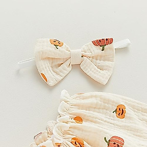 farrubbyine8 Baby Girl Halloween outfit Cute Pumpkin Romper Long Sleeve Bodysuit First Halloween Outfit Newborn Girl Fall Clothes (Beige, 12-18 Months)