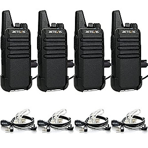 Retevis RT22 Walkie Talkies with Earpiece, Two Way Radios Long Range, Mini Walkie Talkie Rechargeable for Adults,Key Lock,VOX Handsfree, for Family Hunting Camping Hiking Skiing (4 Pack, Black)