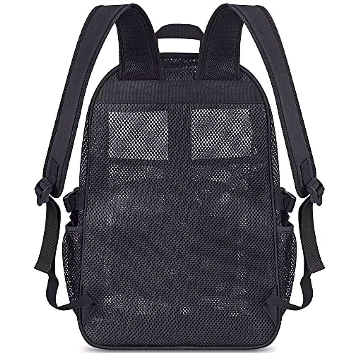 Heavy Duty Mesh Backpack for Adults, 22L Mesh Backpack for School, See Through Black Mesh Bookbag for Boys Girls with Comfort Padded Straps for School, Beach, Swimming, Fitness, Sports(Black)