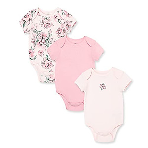 Little Me Clothes for Baby Girls' 3-Pack 100% Cotton Scratch Free Tag Floral Dream Onesies, 3 Months
