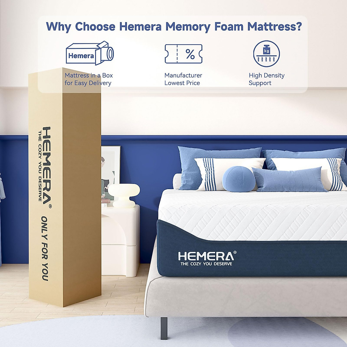 HEMERA King Mattress, 14 Inch Green Tea Cooling Gel Memory Foam Mattress King, Bed Mattress in a Box CertiPUR-US Certified, Supportive & Fiberglass Free, Washable Cover, Medium Firm, 80"*76"