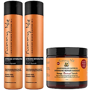 Sunny Isle Jamaican Black Castor Oil Extreme Hydrating Shampoo + Conditioner 10.1oz + Intensive Repair Masque 16oz "Combo"