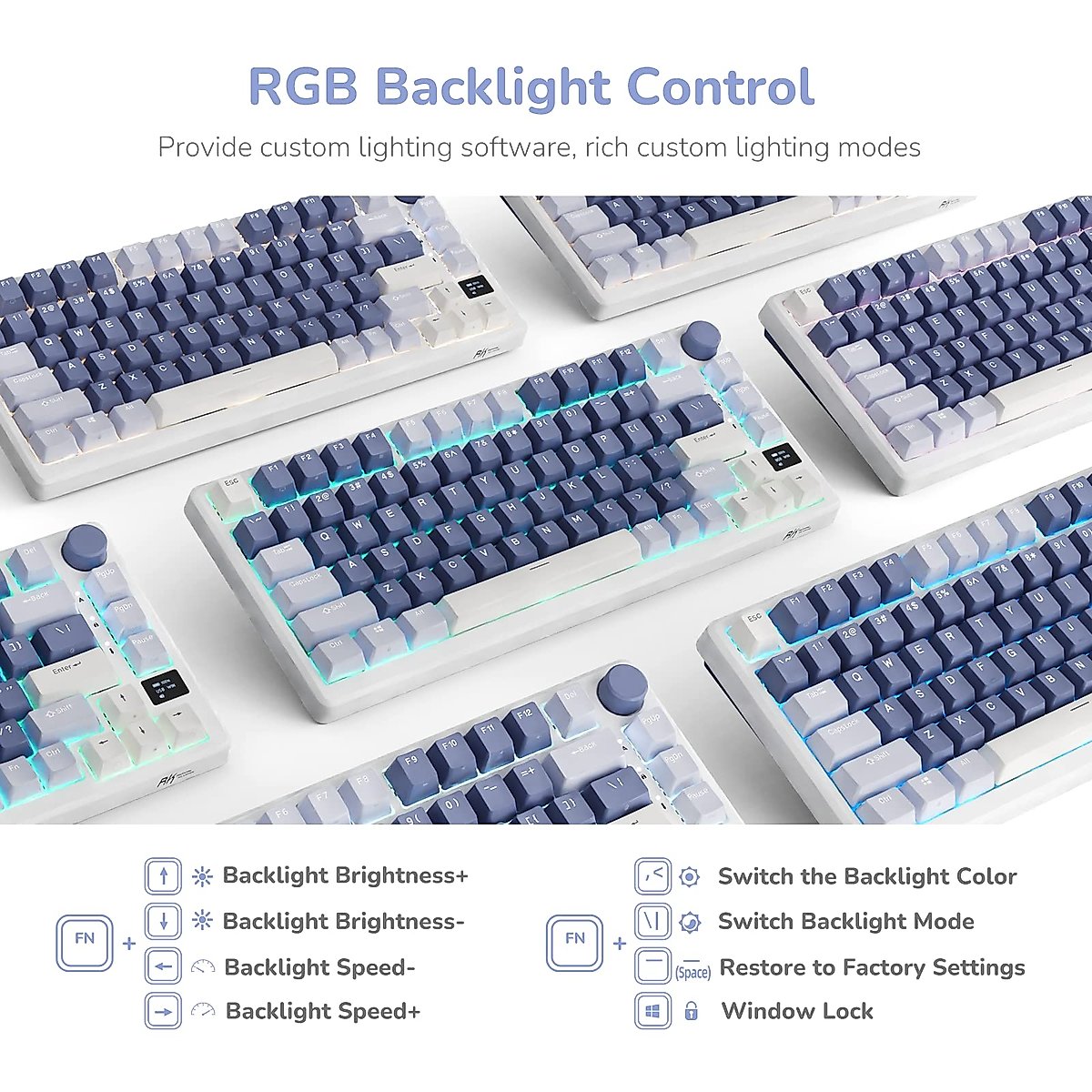 RK ROYAL KLUDGE M75 Mechanical Keyboard with OLED Smart Display and Volume Knob, 2.4G/USB-C/BT Gasket Mounted 75% Layout Wireless Gaming Keyboard with 81 Keys, RGB Backlit Hot-Swappable Brown Switch