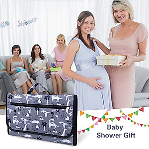 Portable Changing Pad, Diaper Changing Pad for Newborn, One-Hand Baby Changing Pad Built-in Comfort Foam Cushion & Baby Stuff Pockets for Baby Shower Gifts, Newborn Baby Essentials Unisex Baby Stuff