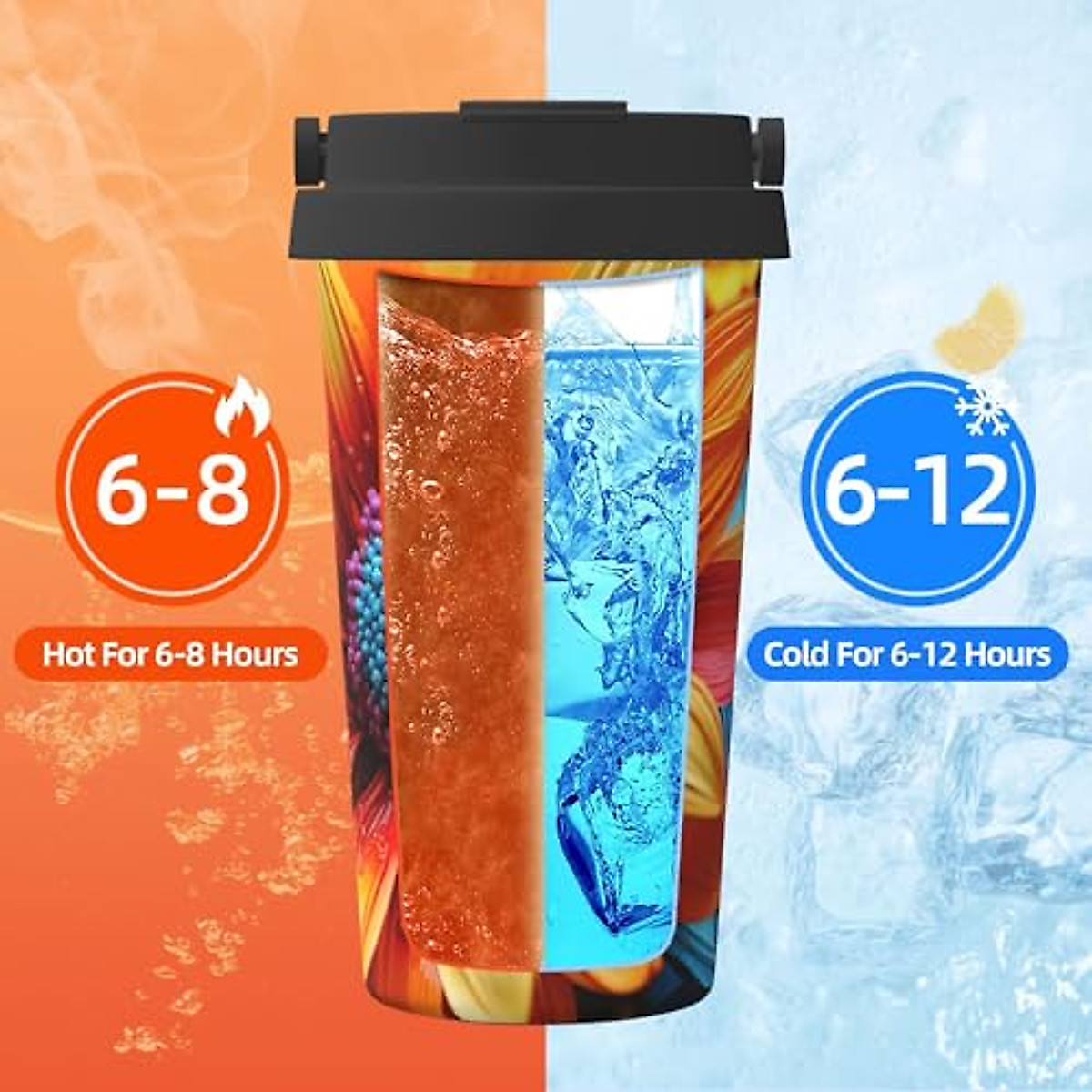 GTKSYNVE Reusable Coffee Mug with Lid and Handle, Colorful Sunflower Tumbler for Hot & Cold Drinks 16oz Stainless Steel Insulated Coffee Tumblers Double Wall Vacuum Thermal Cup
