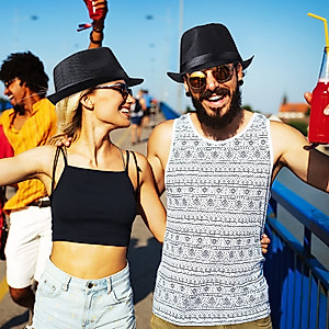 Coume 16 Pcs Straw Hats 1920s Classic Hats Short Brim Hat Summer Hats for Man Women Straw Hats Panama Hat(Black,Polyester)