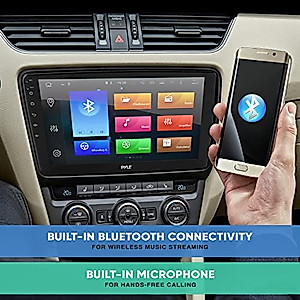 PyleUsa Single DIN Car Stereo Receiver-10'' 1080P HD Touch Screen Bluetooth Car Radio Audio Receiver Multimedia Player - WiFi/GPS/AM/FM, Mirror Link for Android/iOS, Front/Rear DVR Camera, Dual USB