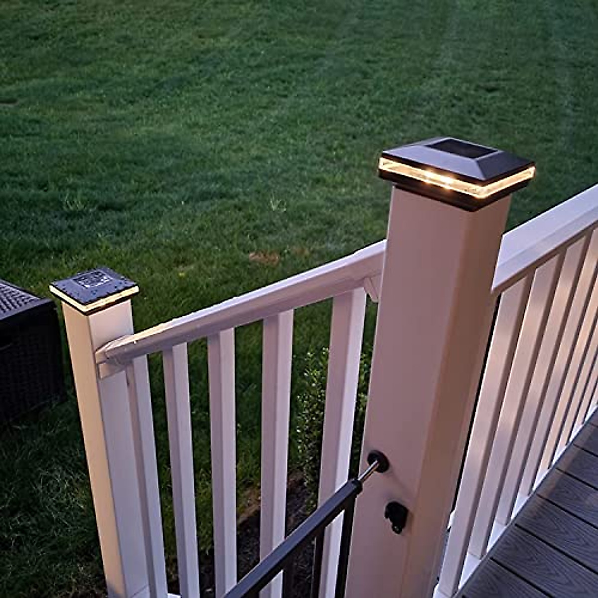 Viewsun 2 Pack Solar Post Lights, Outdoor Fence Post Cap Light Solar Powered Caps for Deck, Patio, Garden Decor, Warm White High Brightness SMD LED Lighting, Lamp Fits for 4x4 or 6x6 Wooden Posts