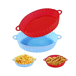 2 Pack Air Fryer Silicone liners, None stick 8 inch Air Fryer liner buskets, Reusable Air fryer insert, Fits 3-5 QT Air Fryer pot, parchment paper replacements liners, Microwave and dishwasher safe