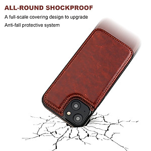 ONETOP Compatible with iPhone 14 Wallet Case with Card Holder, PU Leather Kickstand Card Slots Case, Double Magnetic Clasp and Durable Shockproof Cover 6.1 Inch (Brown)