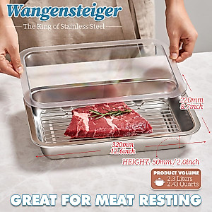 WAGENSTEIGER Stainless Steel Food Prep Container Set with Rack & Transparent Lid, Buffet Party Pan, Catering Pan, For Resting Meats & Oven Roasting, Marinating & Deep-Frying Prep Tools