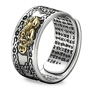 Adjustable FENG Shui PIXIU MANI Mantra Protection Wealth Ring