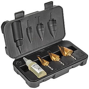 Klein Tools 25951 Electrician's Step Drill Bit Set, Spiral Double Fluted, Titanium Nitride Coating, 1/4-Inch Impact Shank, Case, 3-Piece