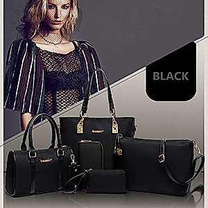 AlwaySky Women Shoulder Bag 6 PCS Top-Handle Handbag Tote Purse Wallet Key Case Set (Black)